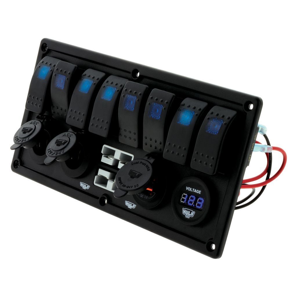 Hulk 4x4 8-Way Switch Panel with 50A Plugs ACC Power Socket & USB HU7070B