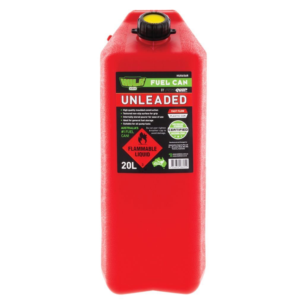 Hulk 4x4 Fast Flow Plastic Fuel Can Unleaded Storage Container Red 20L